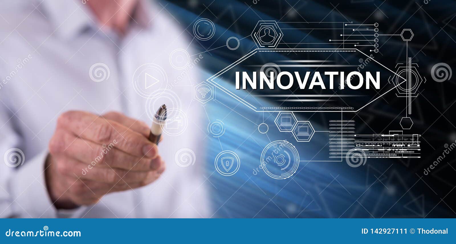 Man Touching an Innovation Concept Stock Image - Image of digital ...