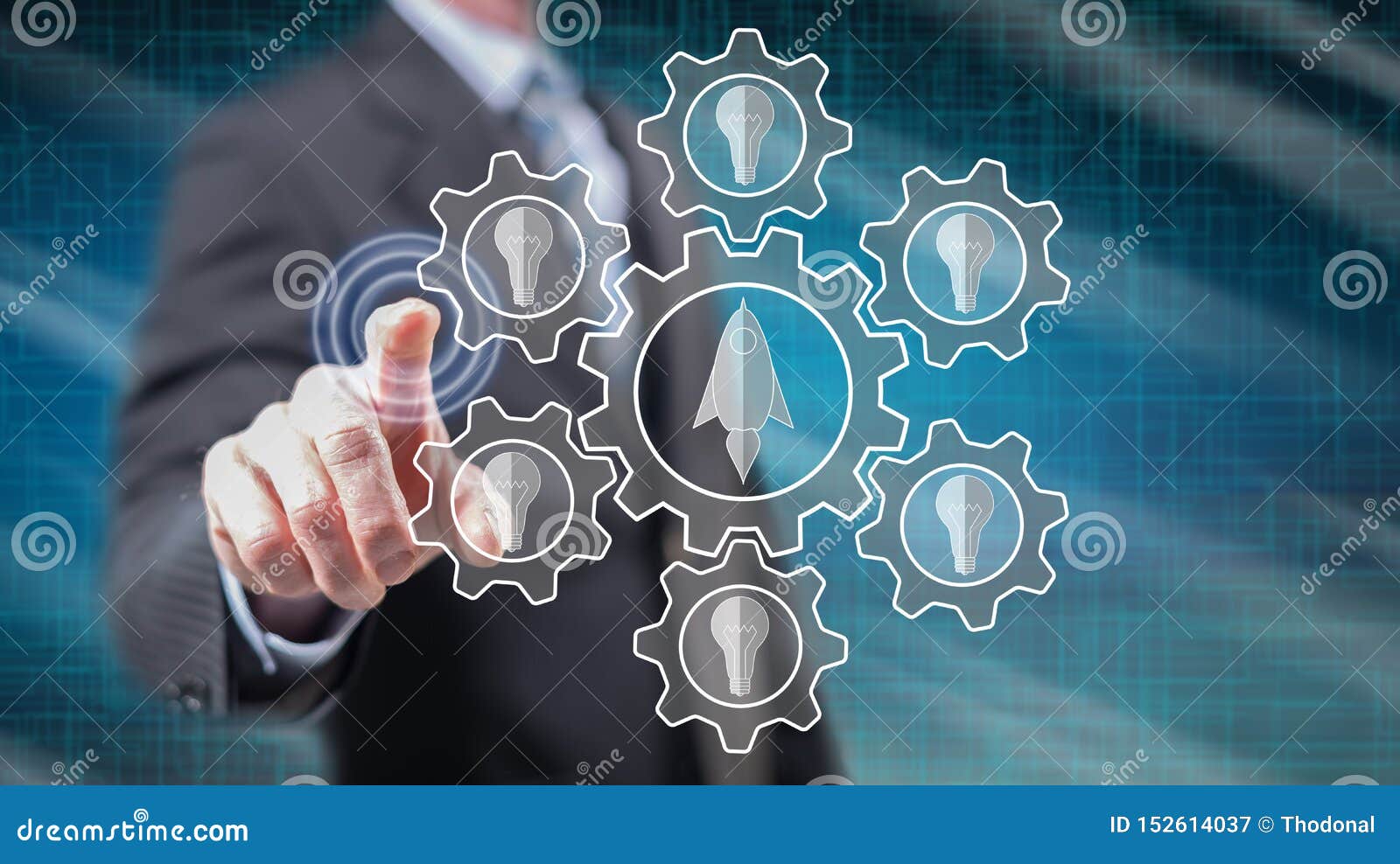 Man Touching an Innovative Ideas Concept Stock Image - Image of design ...