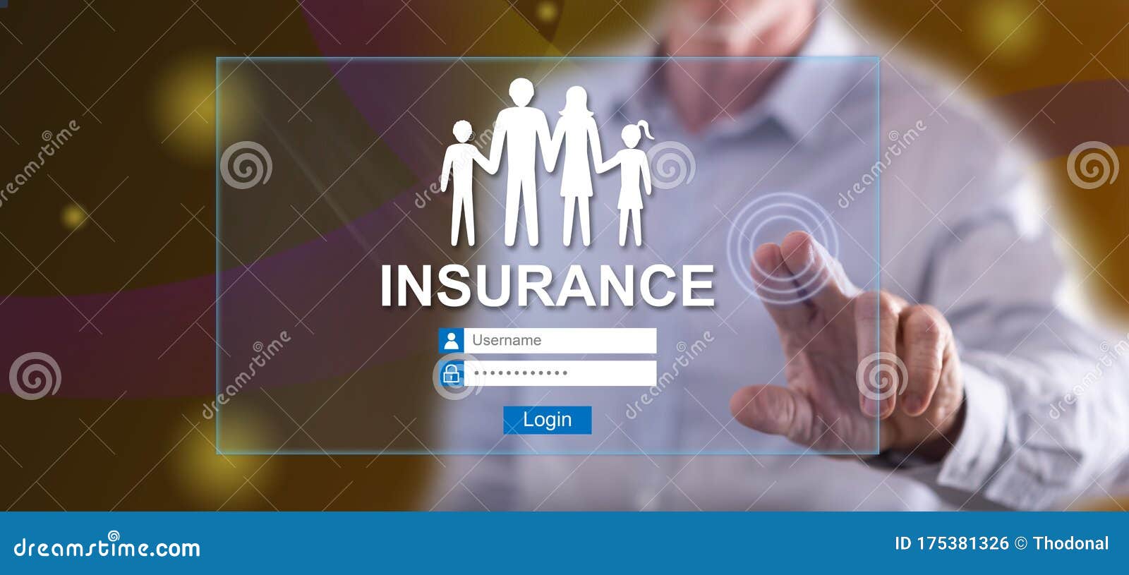 Man Touching an Insurance Concept Stock Photo - Image of person, family ...