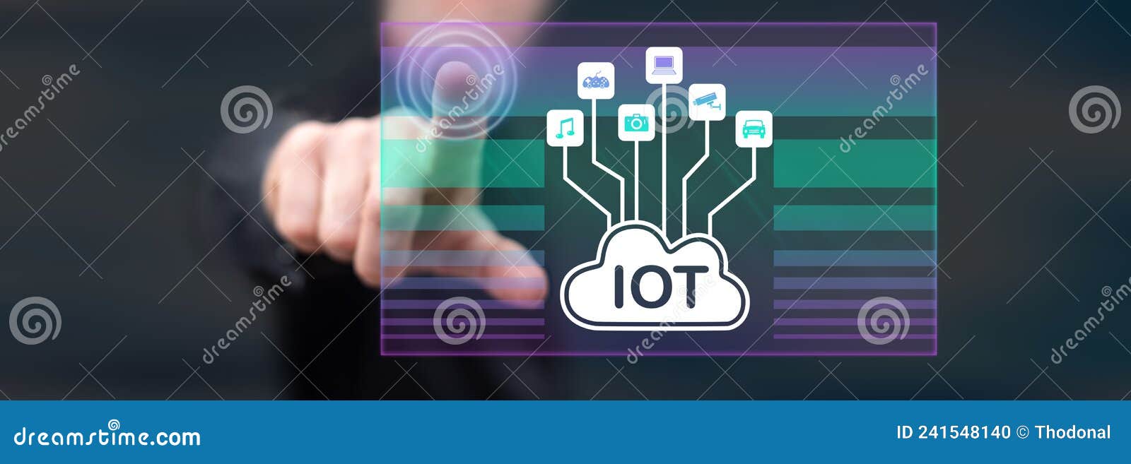 Man Touching an Iot Concept Stock Illustration - Illustration of finger ...