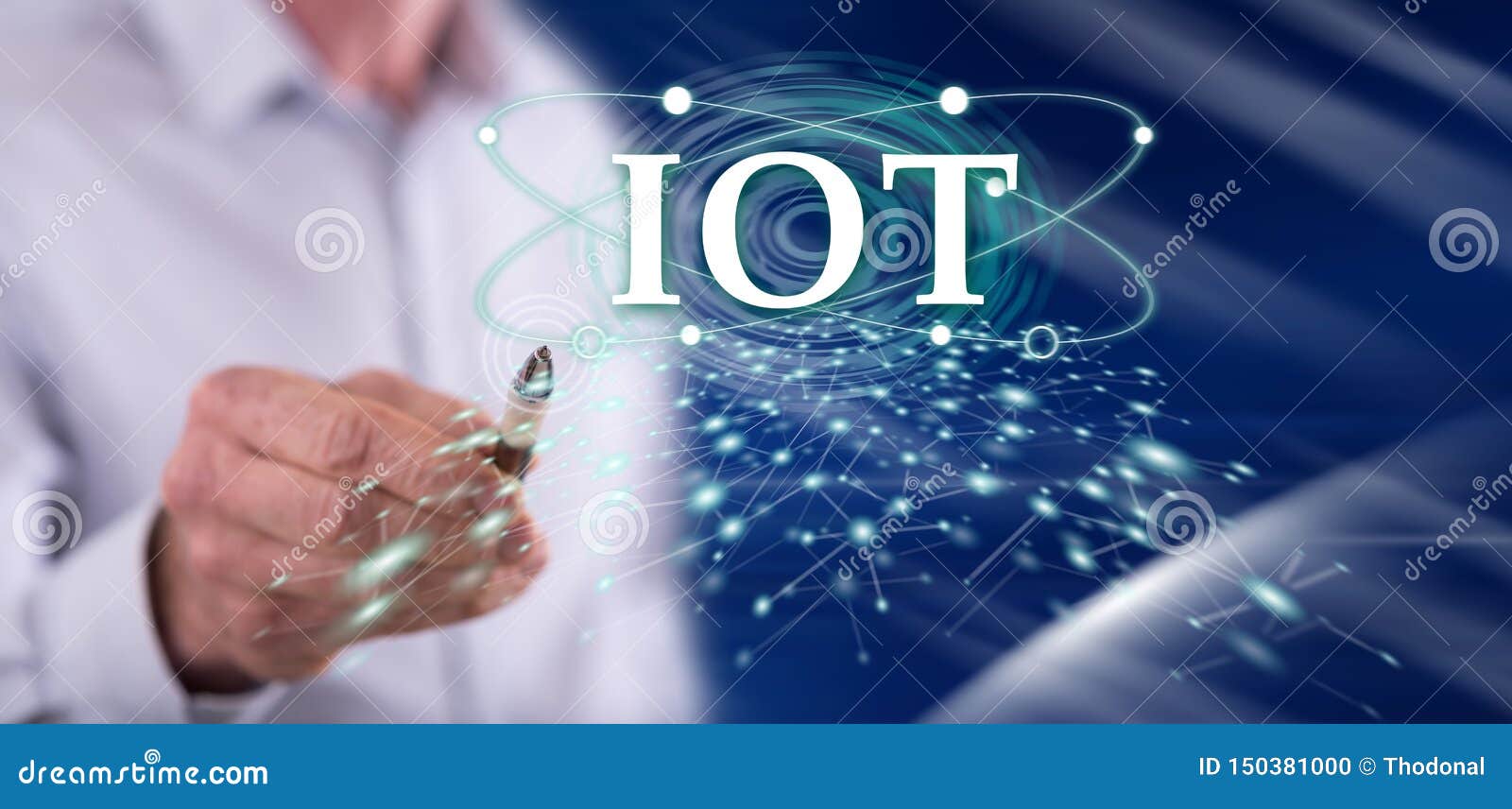 Man Touching an Iot Concept Stock Photo - Image of future, cloud: 150381000