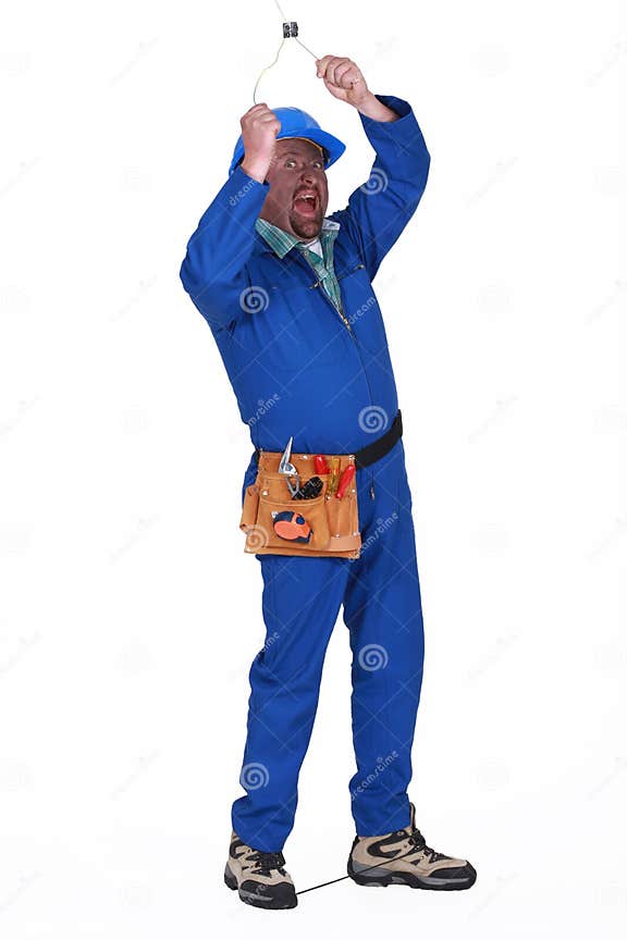 Man touching live wire stock photo. Image of ground, insulate - 30592692