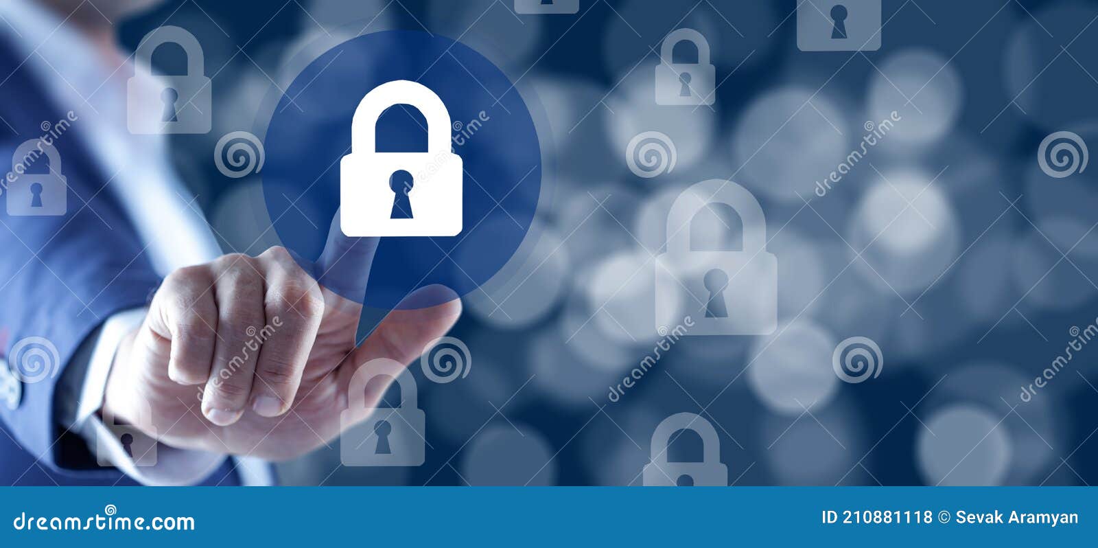 Man Touching Lock in the Screen Stock Photo - Image of concept ...