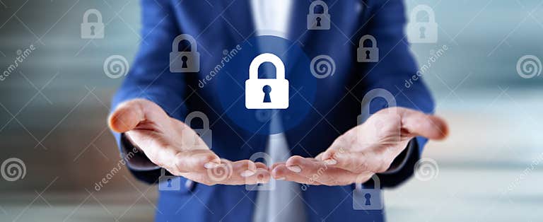 Man Touching Lock in the Screen Stock Image - Image of person ...