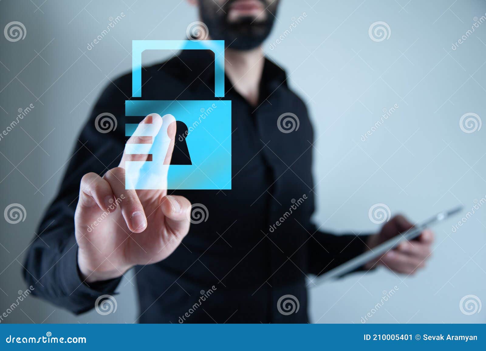 Man touching lock stock image. Image of icon, secure - 210005401