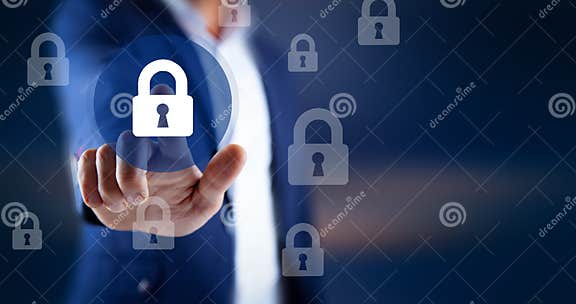 Man Touching Lock in the Screen Stock Photo - Image of safety, network ...