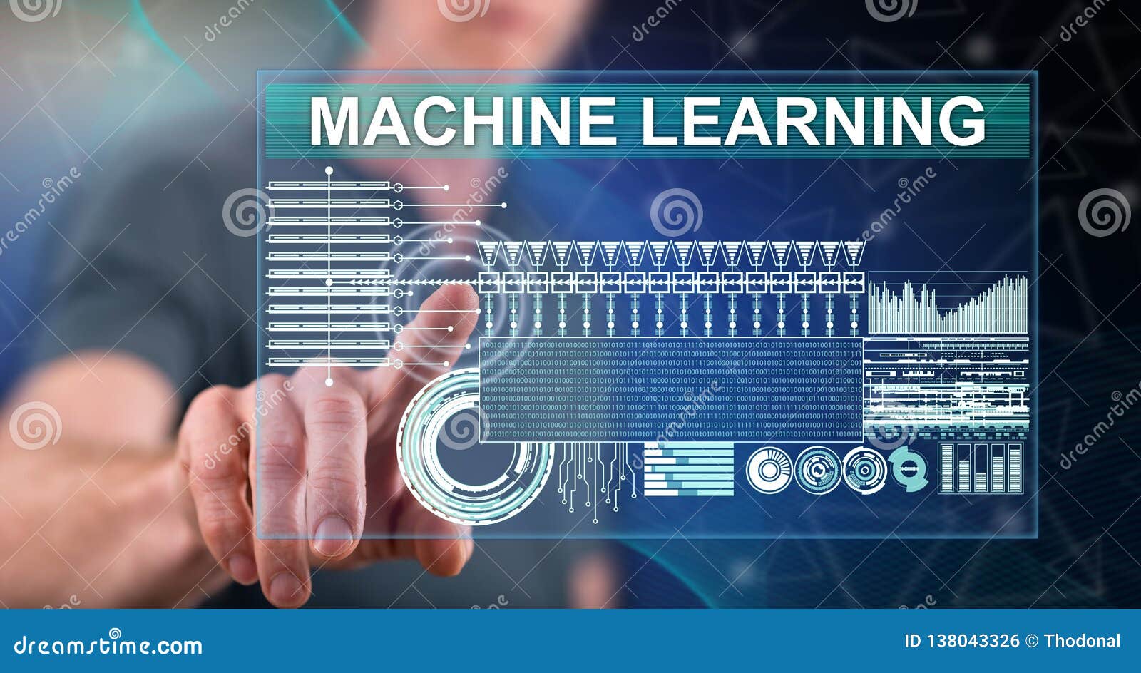 Man Touching a Machine Learning Concept Stock Photo - Image of network ...