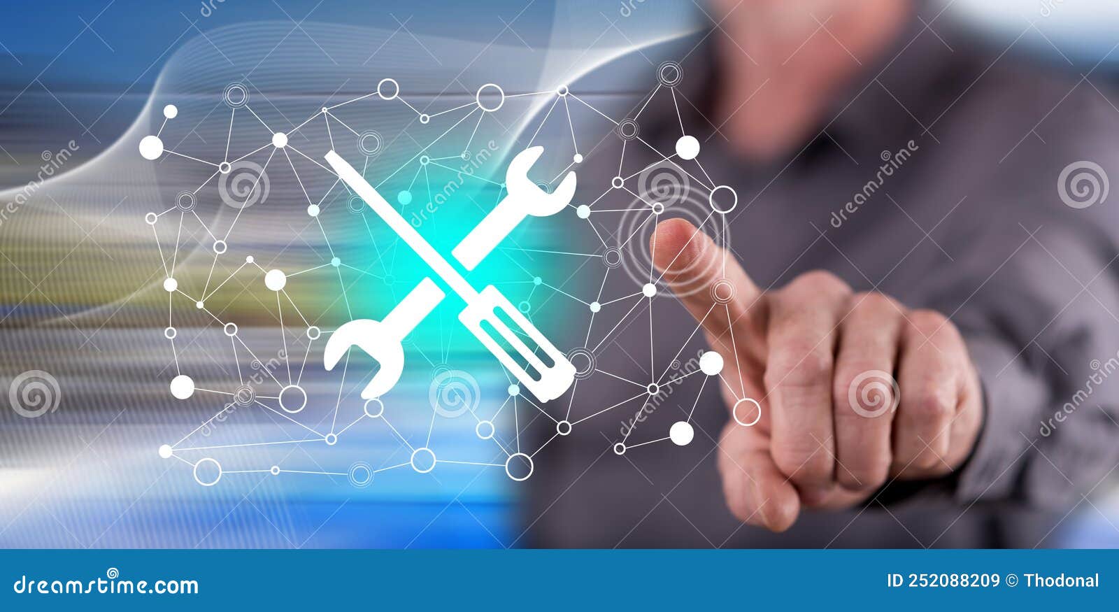 Man Touching a Maintenance System Concept Stock Image - Image of ...