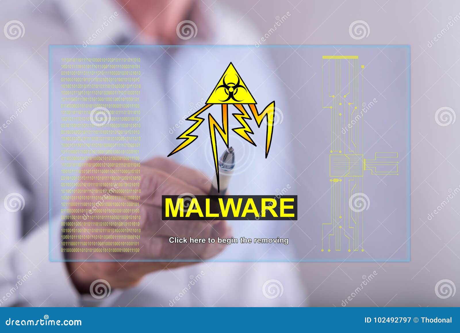 Man Touching a Malware Concept on a Touch Screen Stock Image - Image of ...