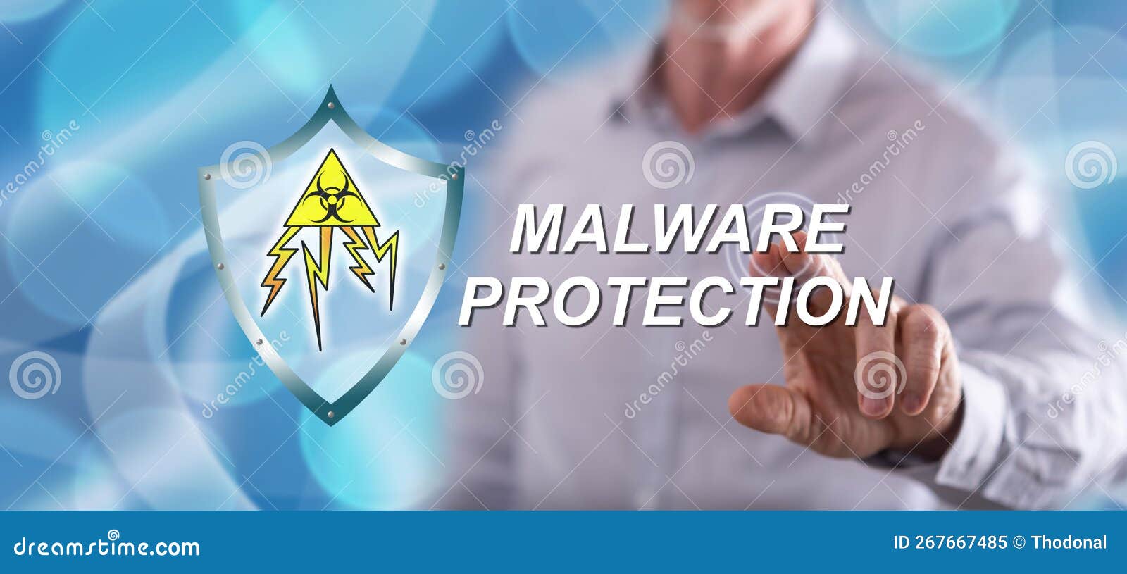 Man Touching a Malware Protection Concept Stock Image - Image of icon ...