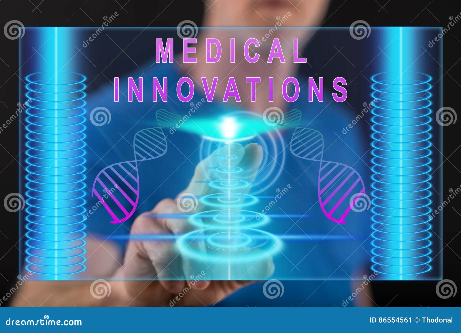 Man Touching a Medical Innovation Concept on a Touch Screen Stock ...