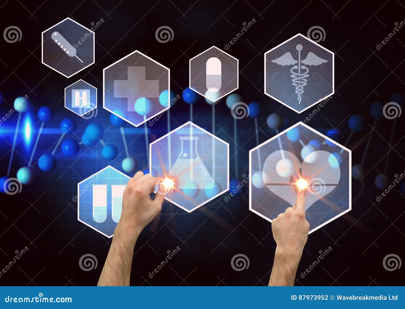 Man Touching Medical Interface Design Stock Photo - Image of pointing ...