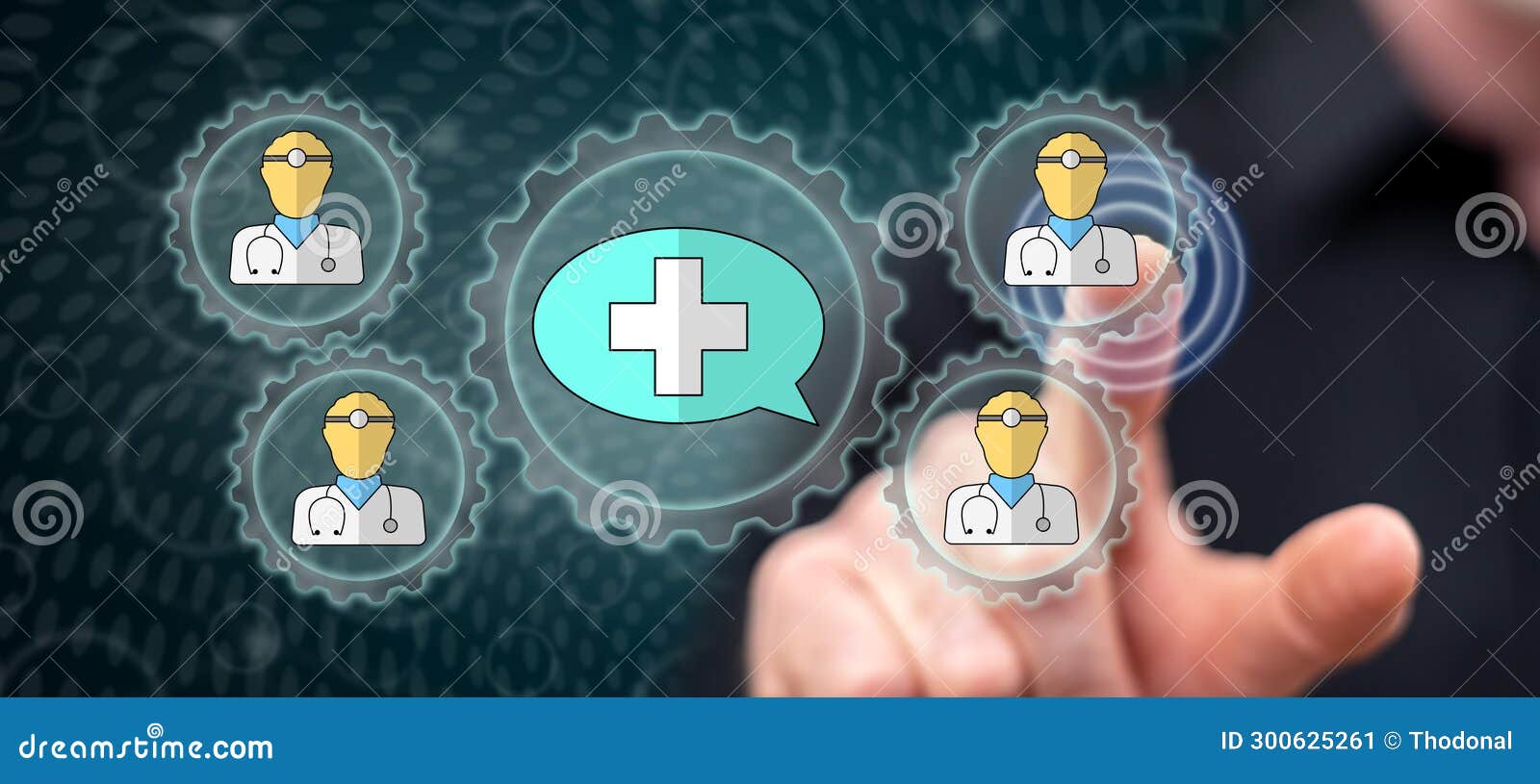 Man Touching a Medical Service Concept Stock Image - Image of gear ...