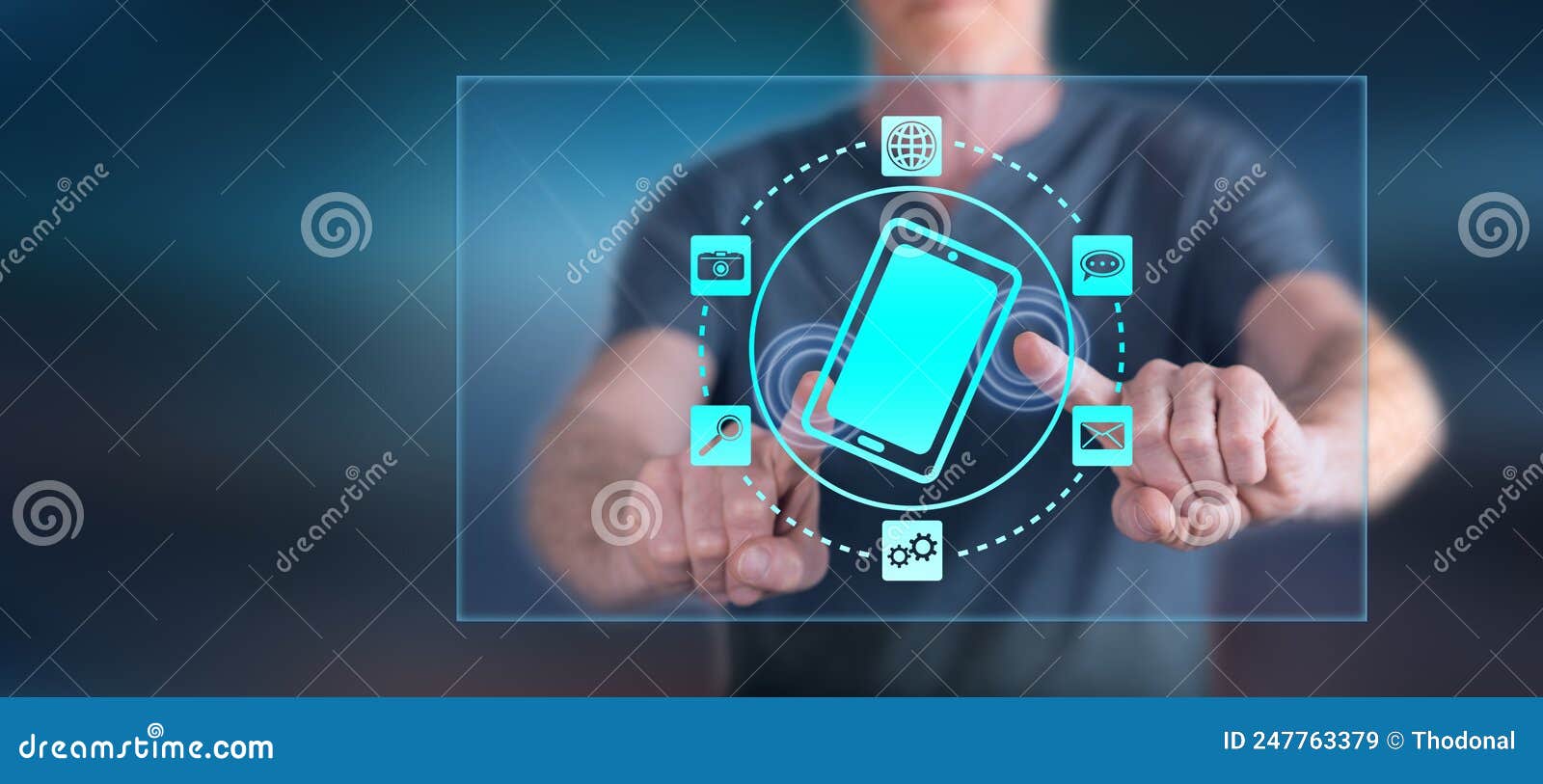 Man Touching a Mobile Apps Concept Stock Image - Image of media, symbol ...