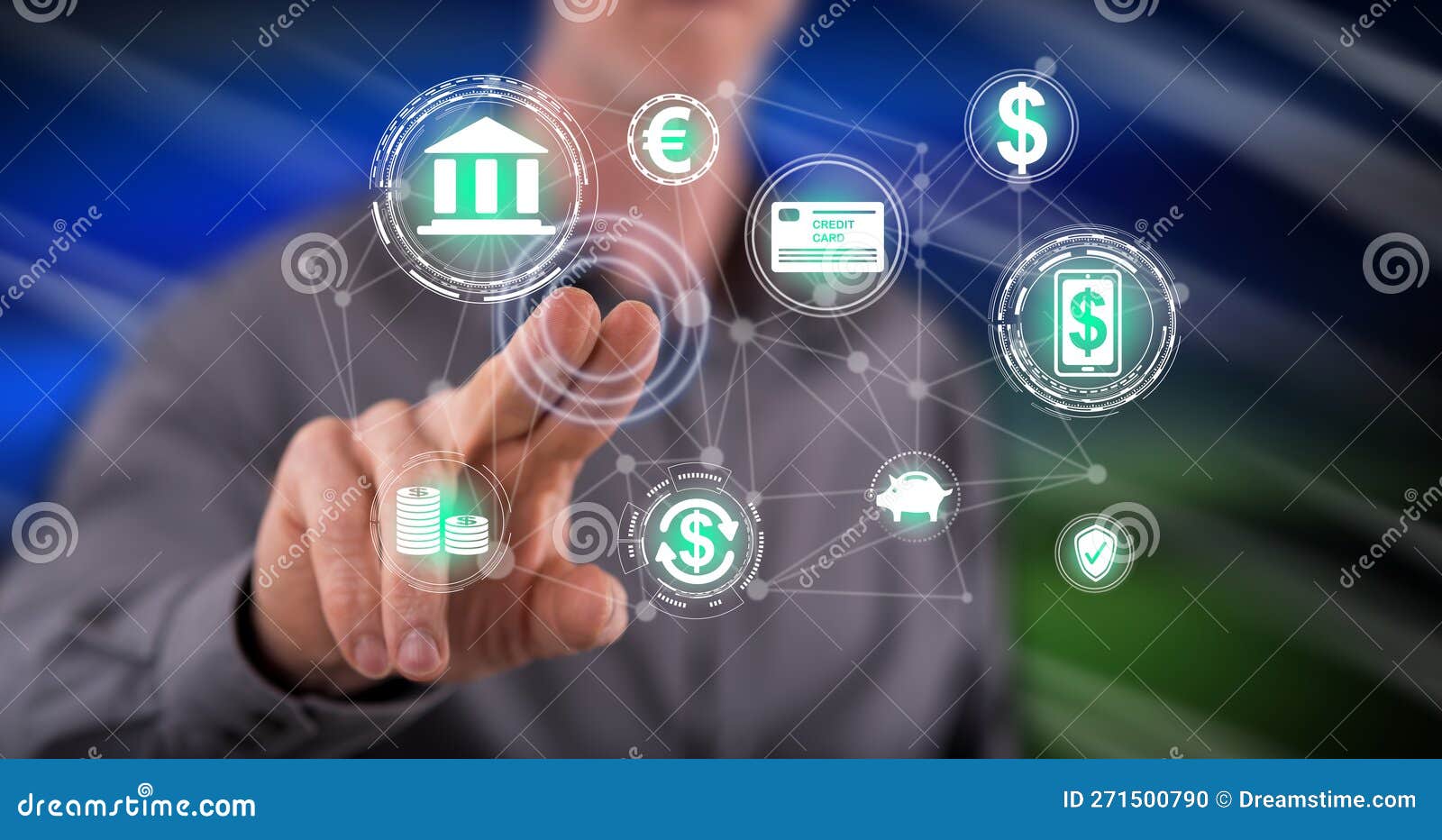 Man Touching a Mobile Banking Concept Stock Photo - Image of screen ...