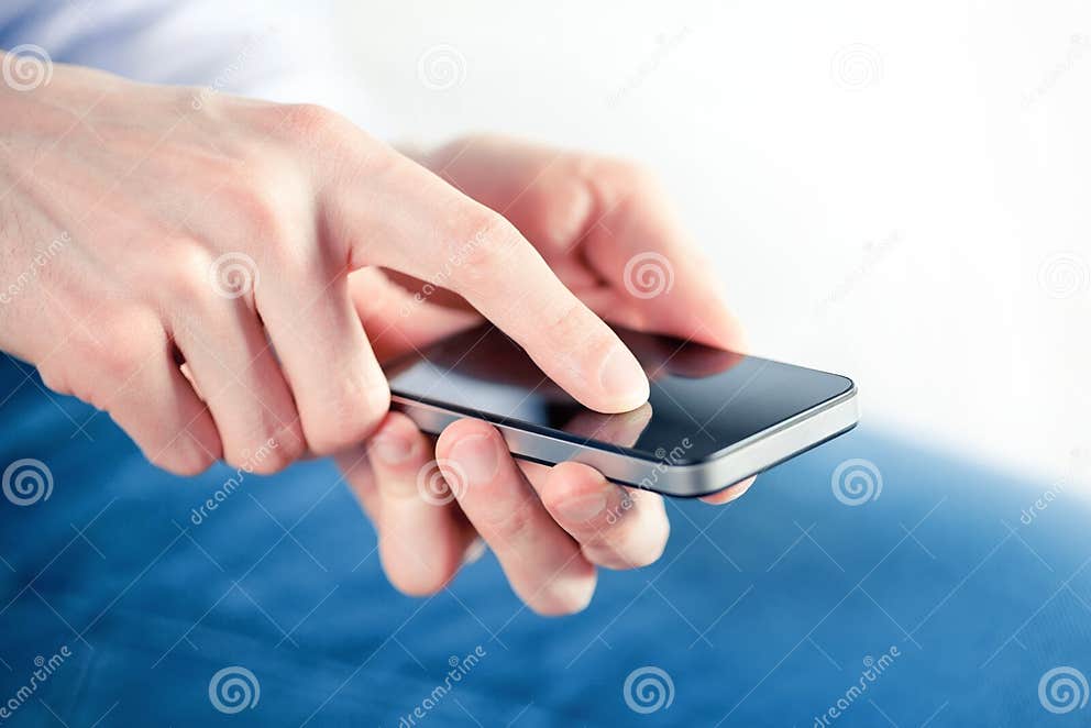 Man Touching on Mobile Smart Phone Stock Photo - Image of adult ...