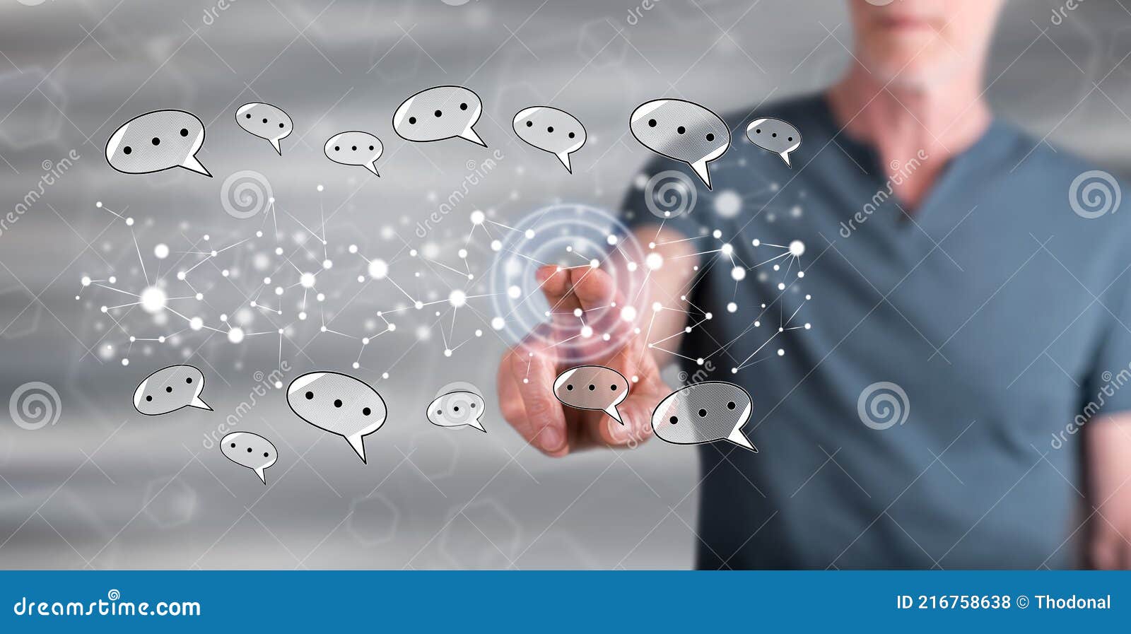 Man Touching a Network Communication Concept Stock Photo - Image of ...