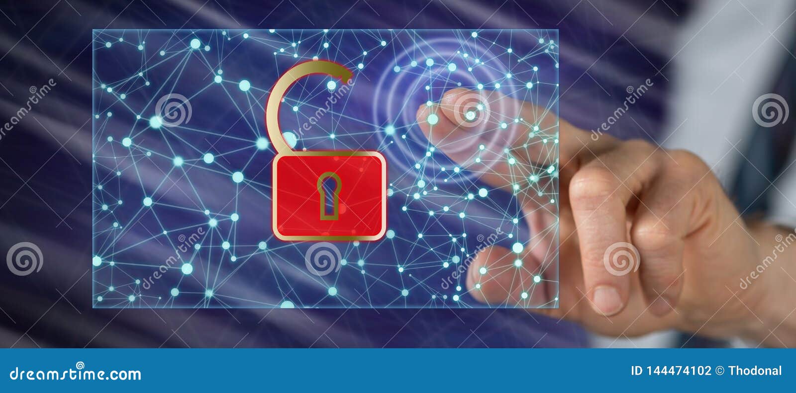 Man Touching a Network Security Concept Stock Photo - Image of password ...
