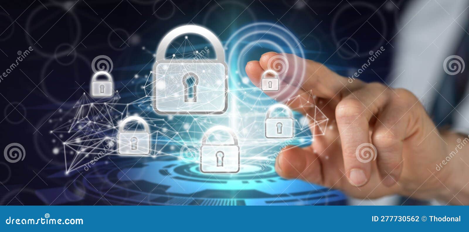 Man Touching a Network Security Concept Stock Photo - Image of privacy ...