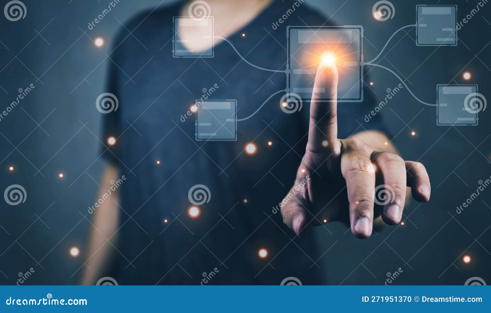 Man touching node hologram stock photo. Image of server - 271951370