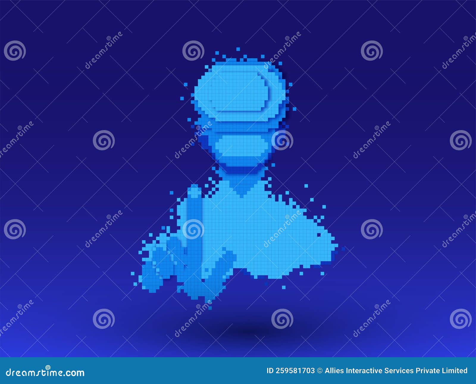 Man Touching a Object through VR Box in Pixel Art Against Blue Stock ...