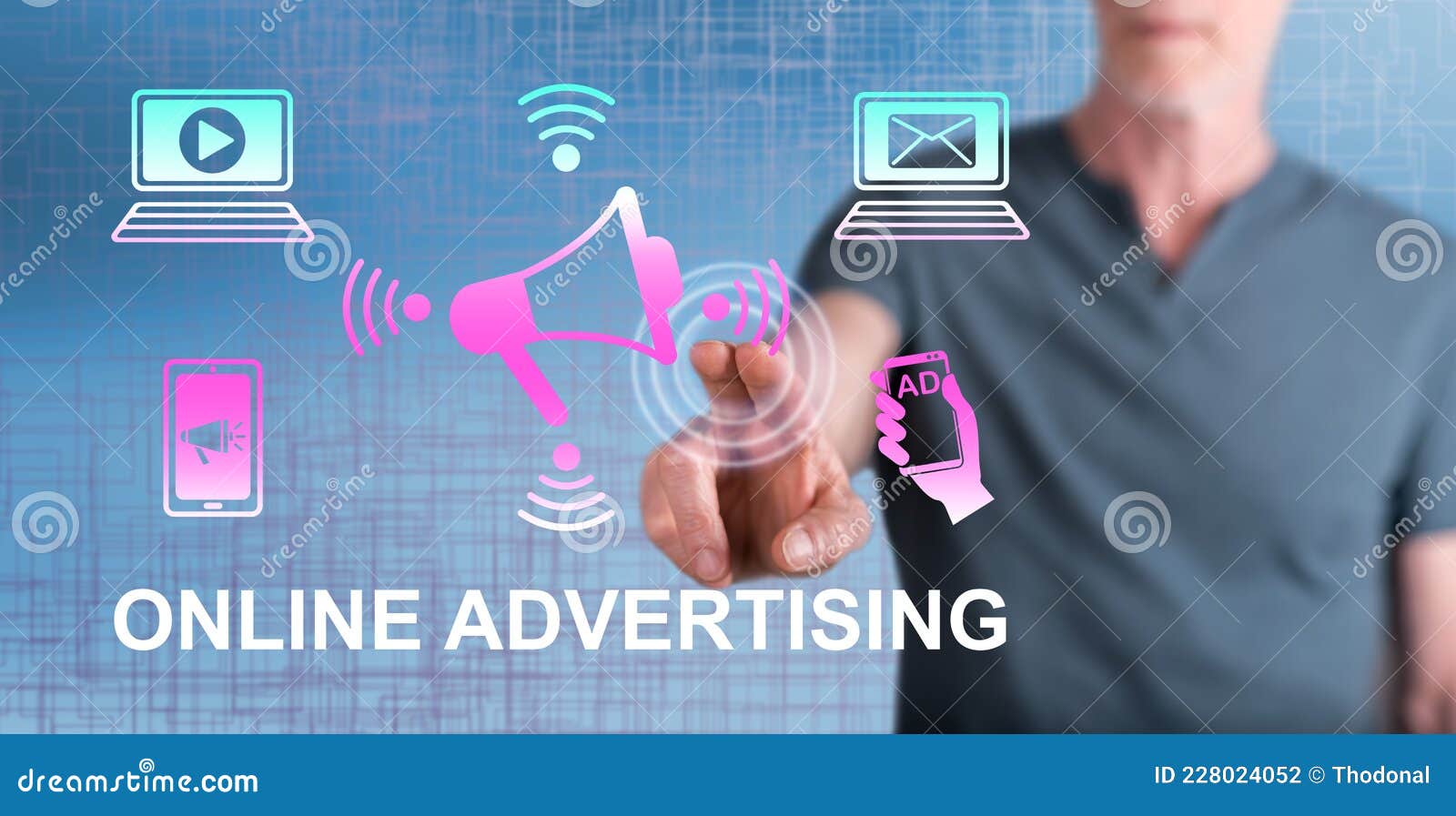 Man Touching an Online Advertising Concept Stock Photo - Image of ...