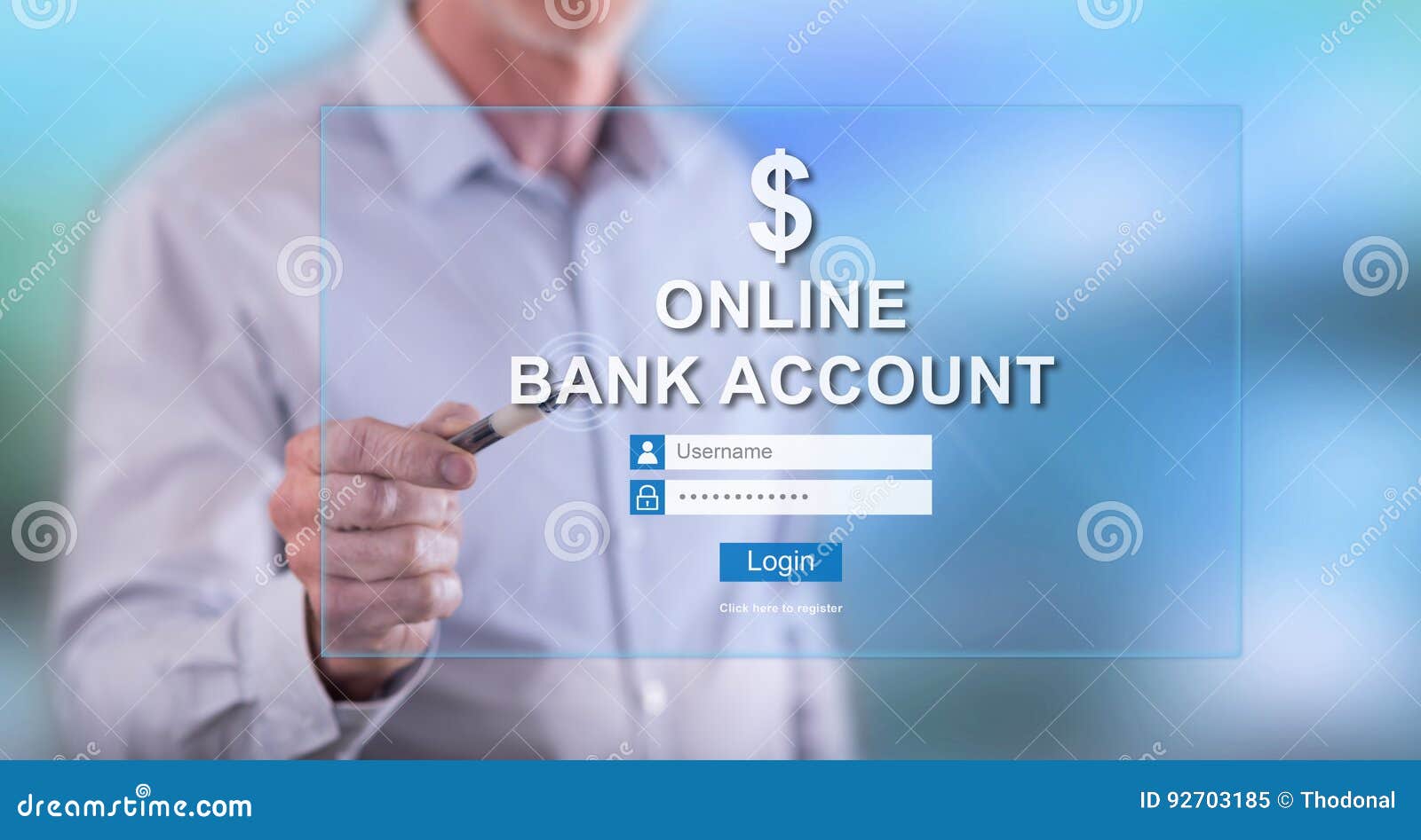 Man Touching an Online Bank Account Website on a Touch Screen Stock ...