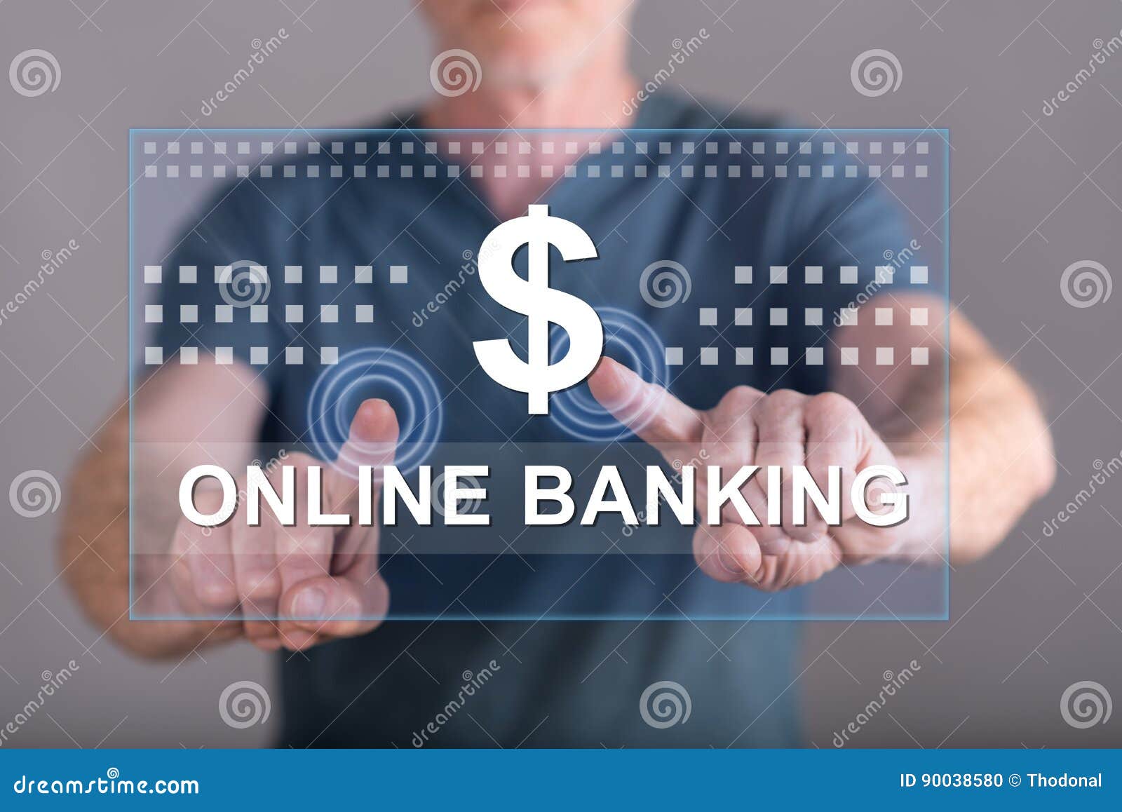 Man Touching an Online Banking Concept on a Touch Screen Stock Photo ...