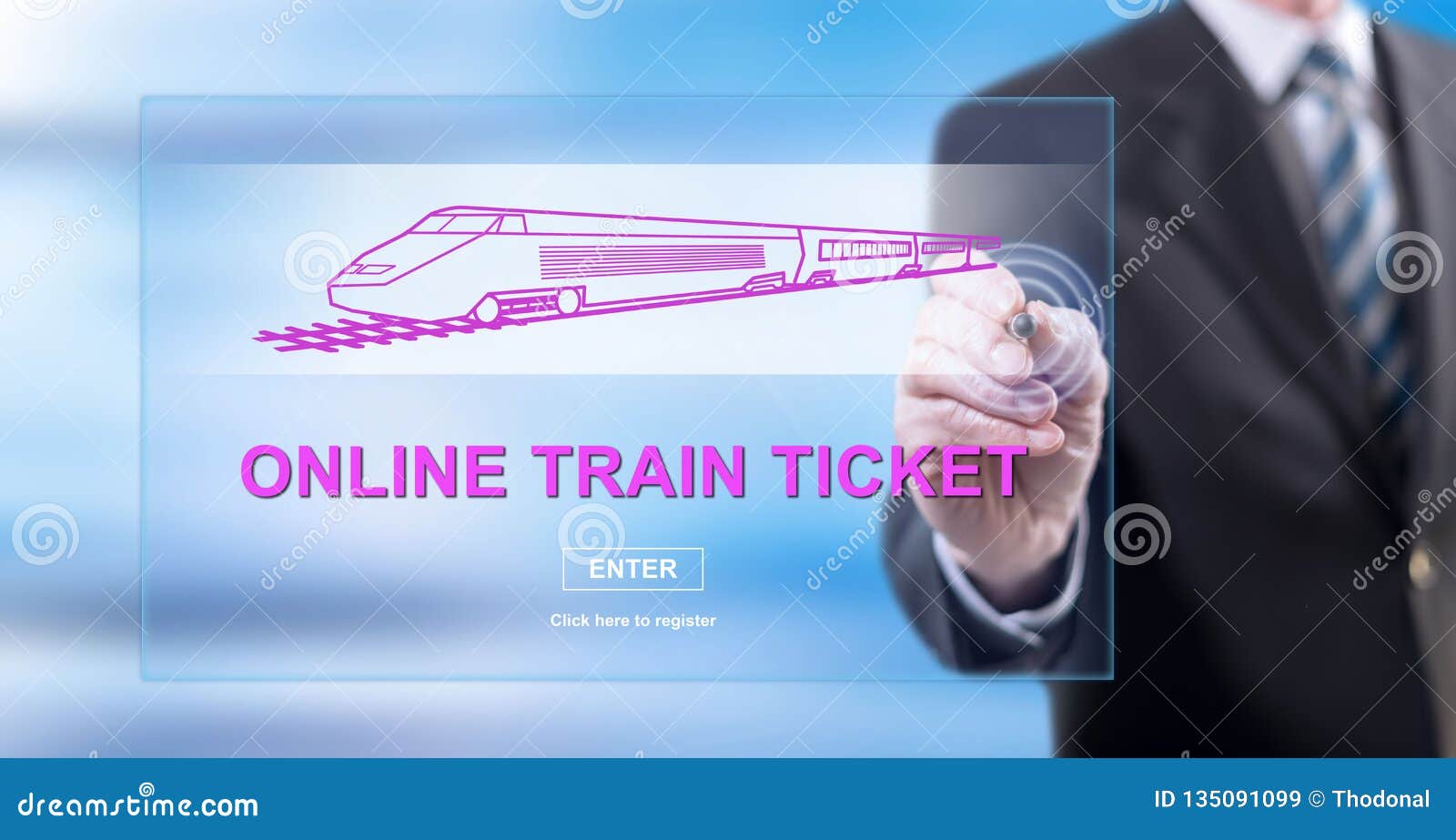 Man Touching an Online Train Ticket Concept Stock Image - Image of rail ...