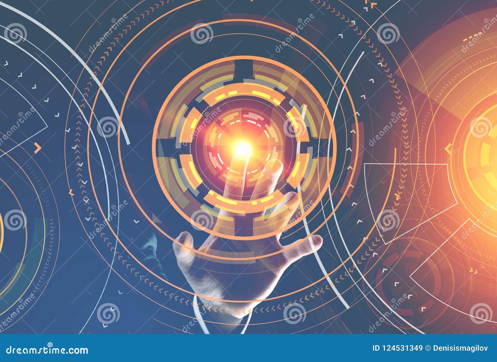 Man Touching Orange Gui Interface Stock Image - Image of design ...