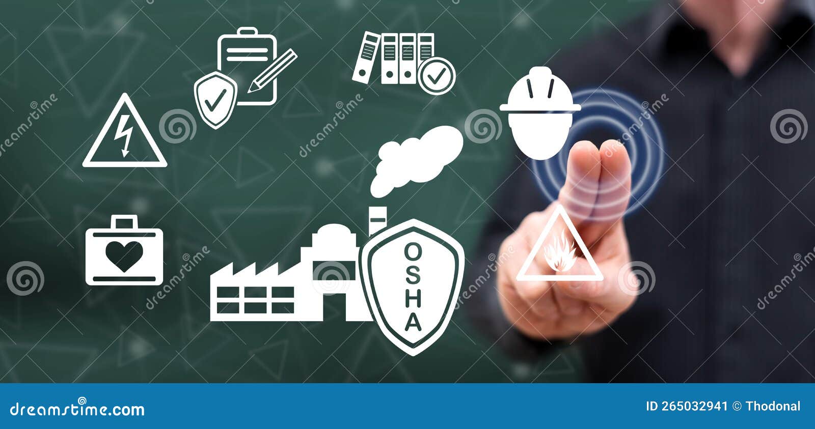 Man Touching an Osha Concept Stock Image - Image of organization ...