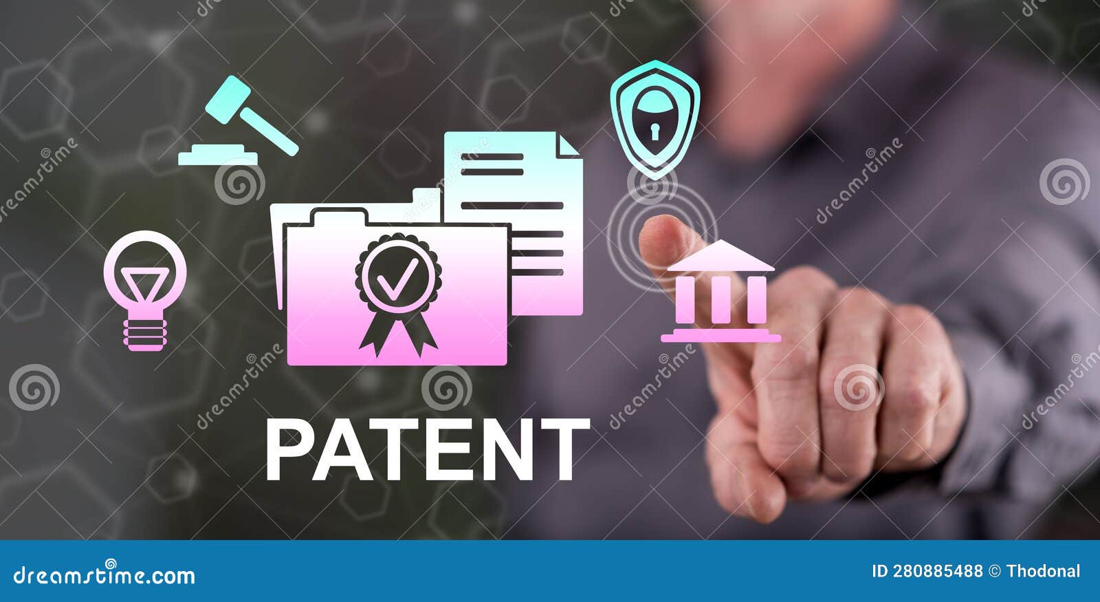 Man Touching a Patent Concept Stock Photo - Image of protect, license ...