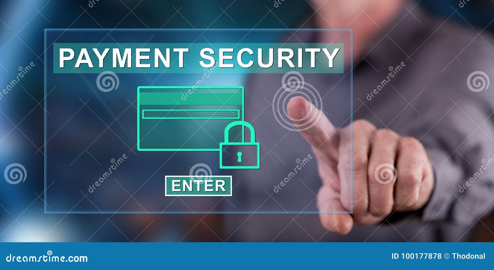 Man Touching a Payment Security Concept on a Touch Screen Stock Photo ...