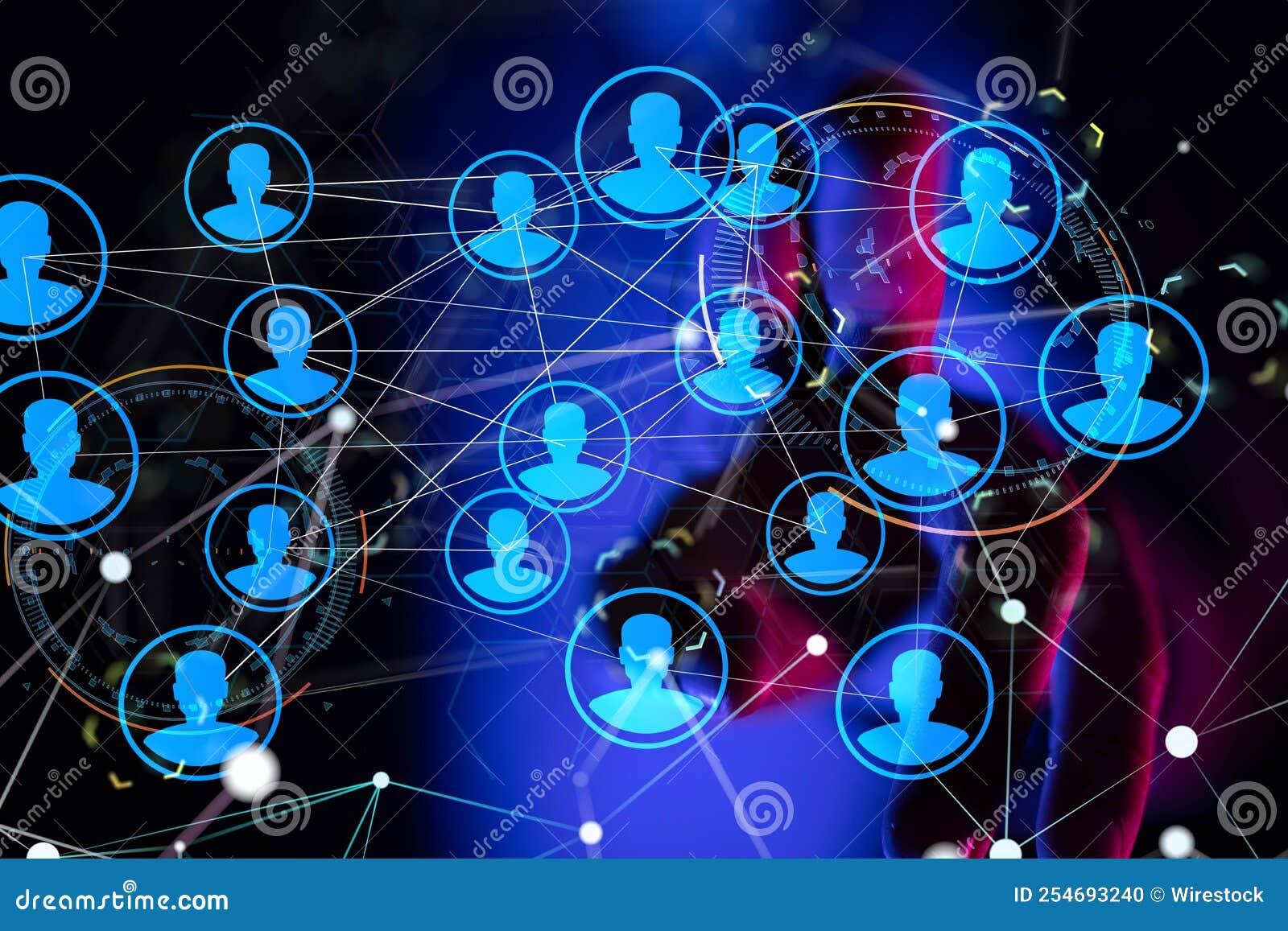 Man Touching People Icon- Digital Network and Data Concept Stock Photo ...