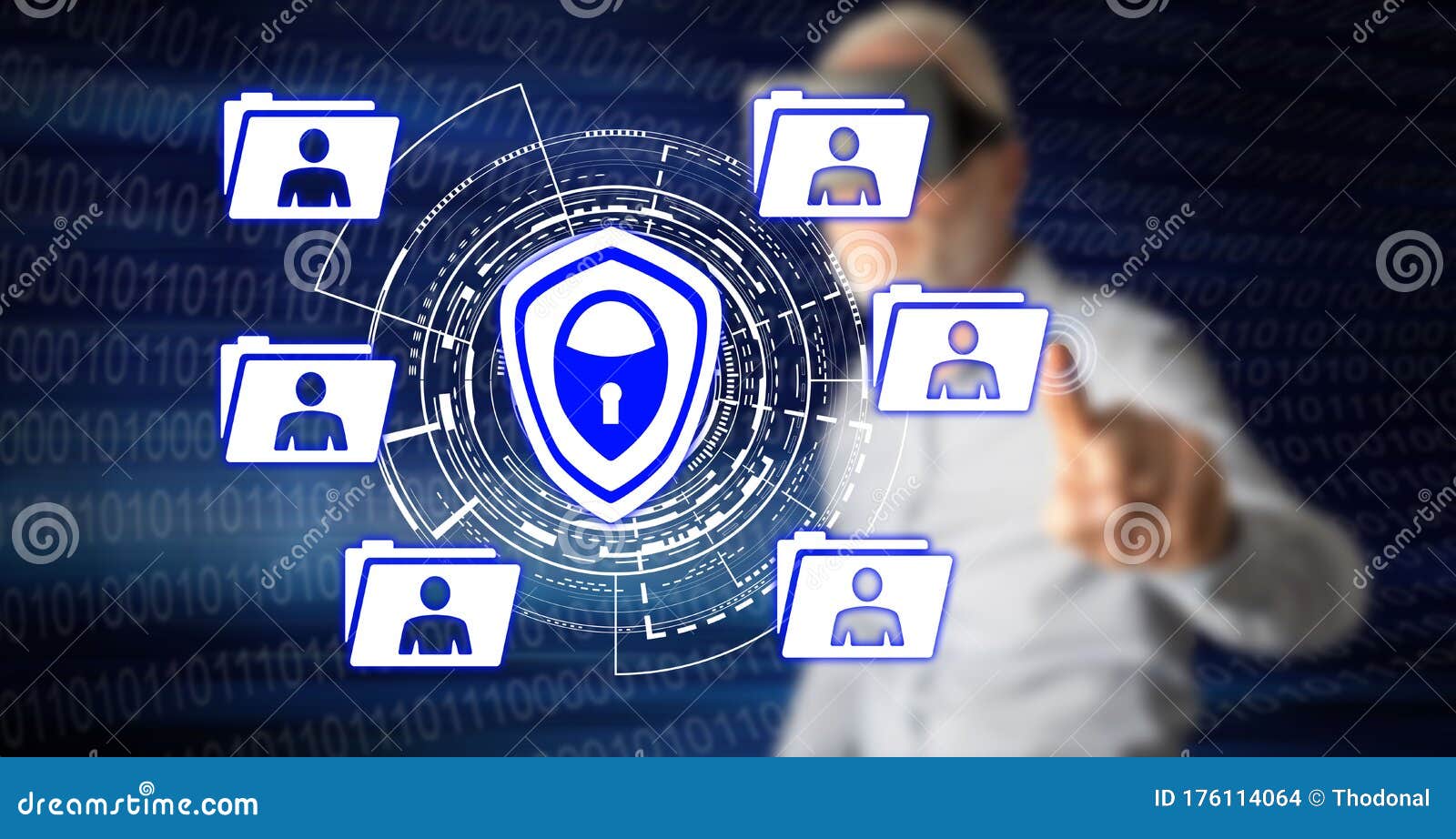 Man Touching a Personal Data Security Concept Stock Photo - Image of ...