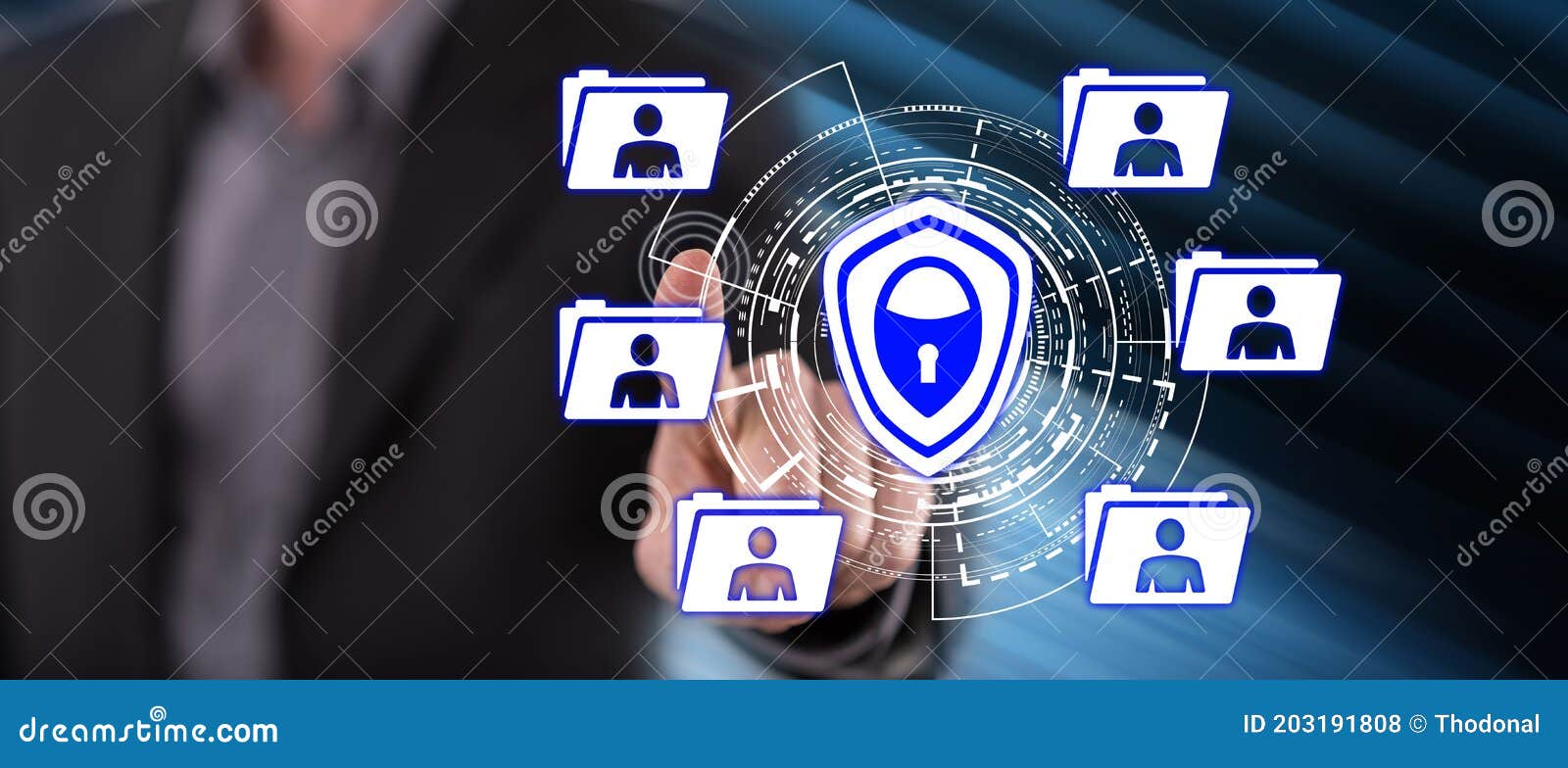 Man Touching a Personal Data Security Concept Stock Photo - Image of ...