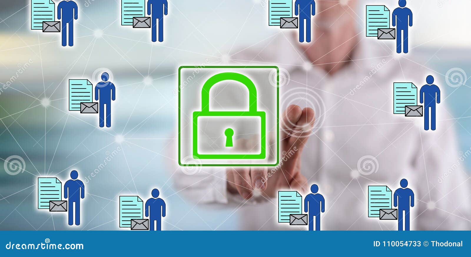 Man Touching a Personal Data Security Concept on a Touch Screen Stock ...