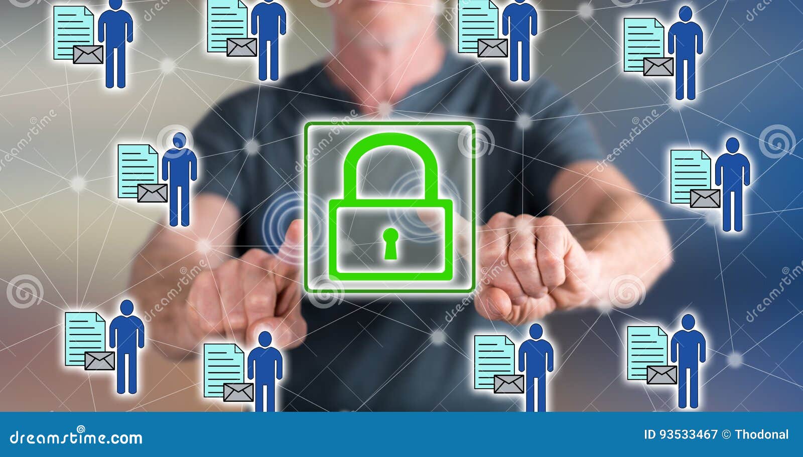 Man Touching a Personal Data Security Concept on a Touch Screen Stock ...