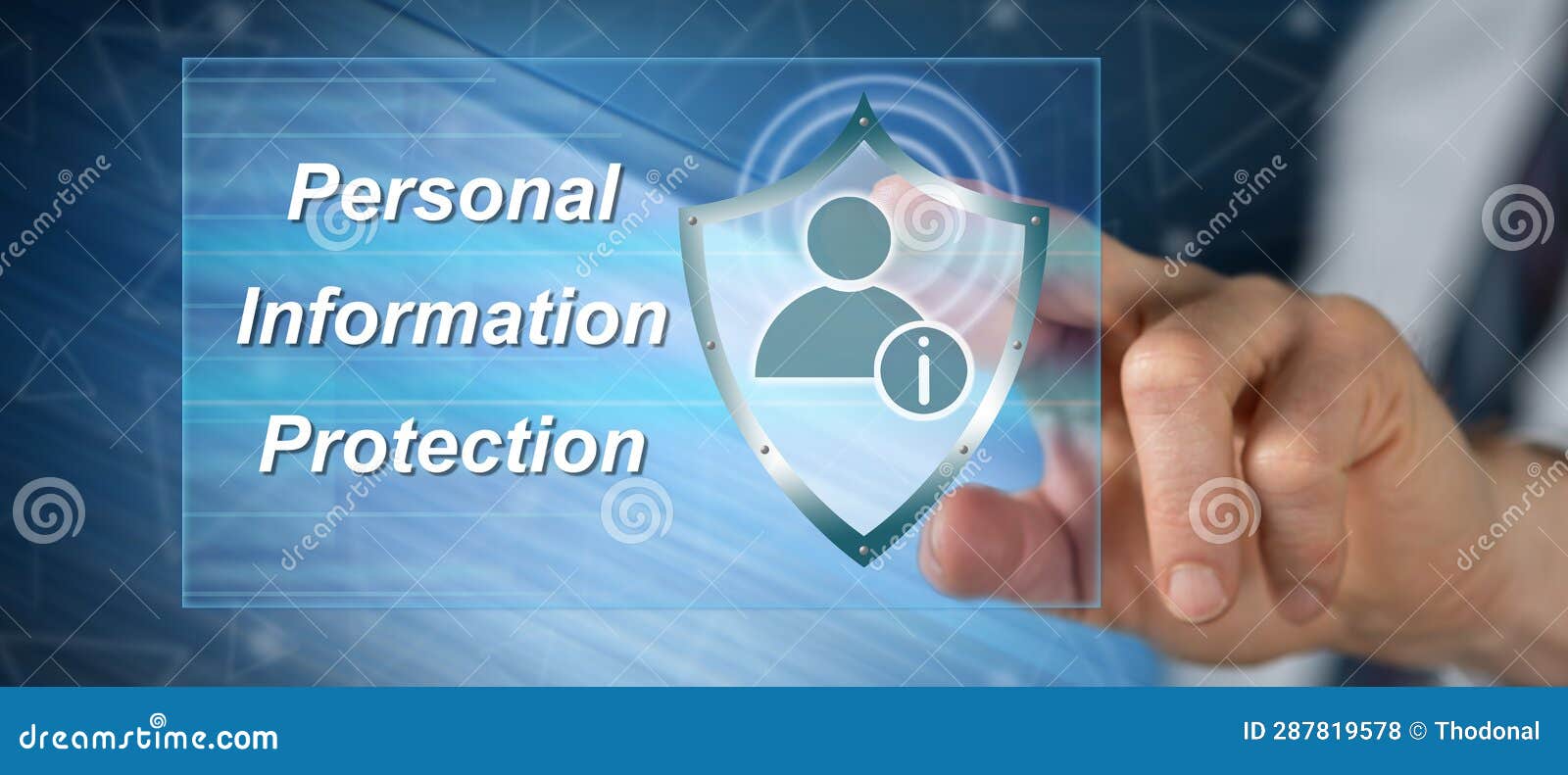 Man Touching a Personal Information Protection Concept Stock Photo ...