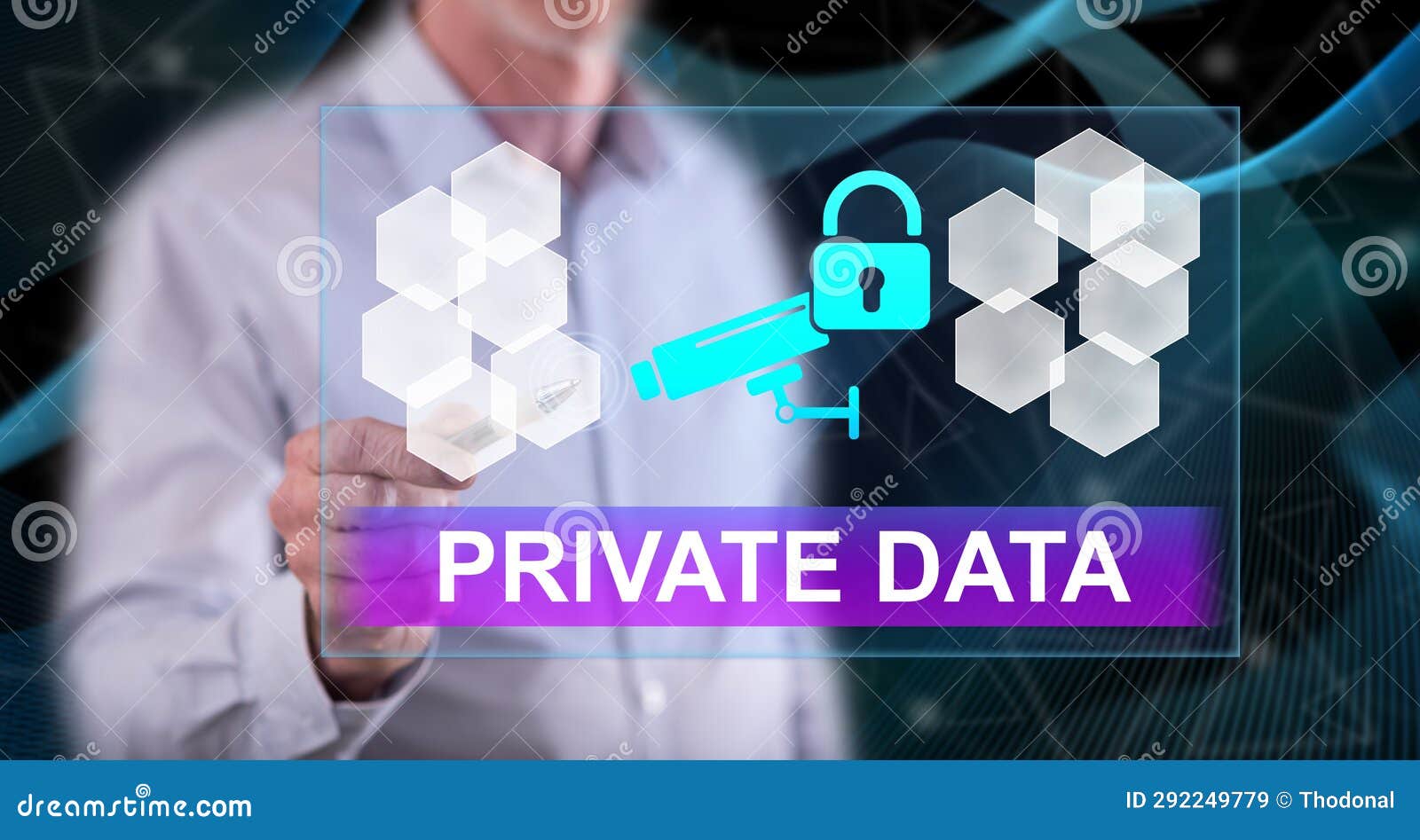 Man Touching a Private Data Concept Stock Image - Image of protect ...