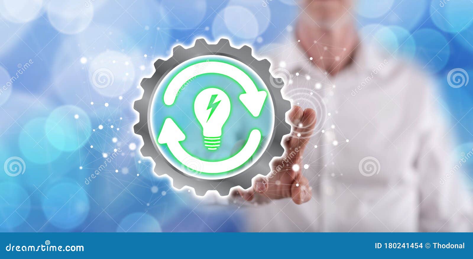 Man Touching a Renewable Energy Concept Stock Photo - Image of touch ...