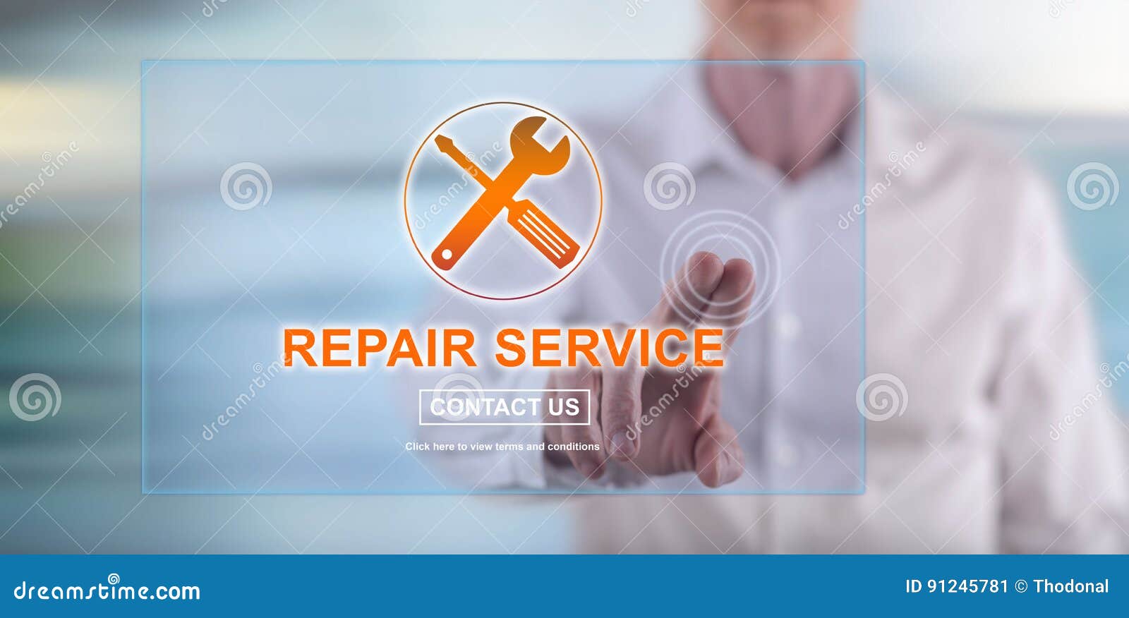 Man Touching a Repair Service Concept on a Touch Screen Stock Image ...