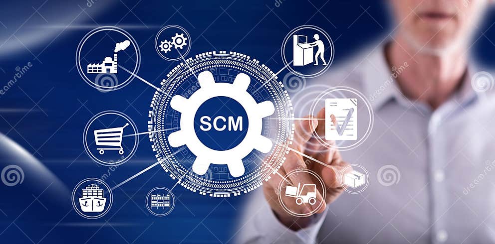 Man touching a scm concept stock photo. Image of inventory - 303945192