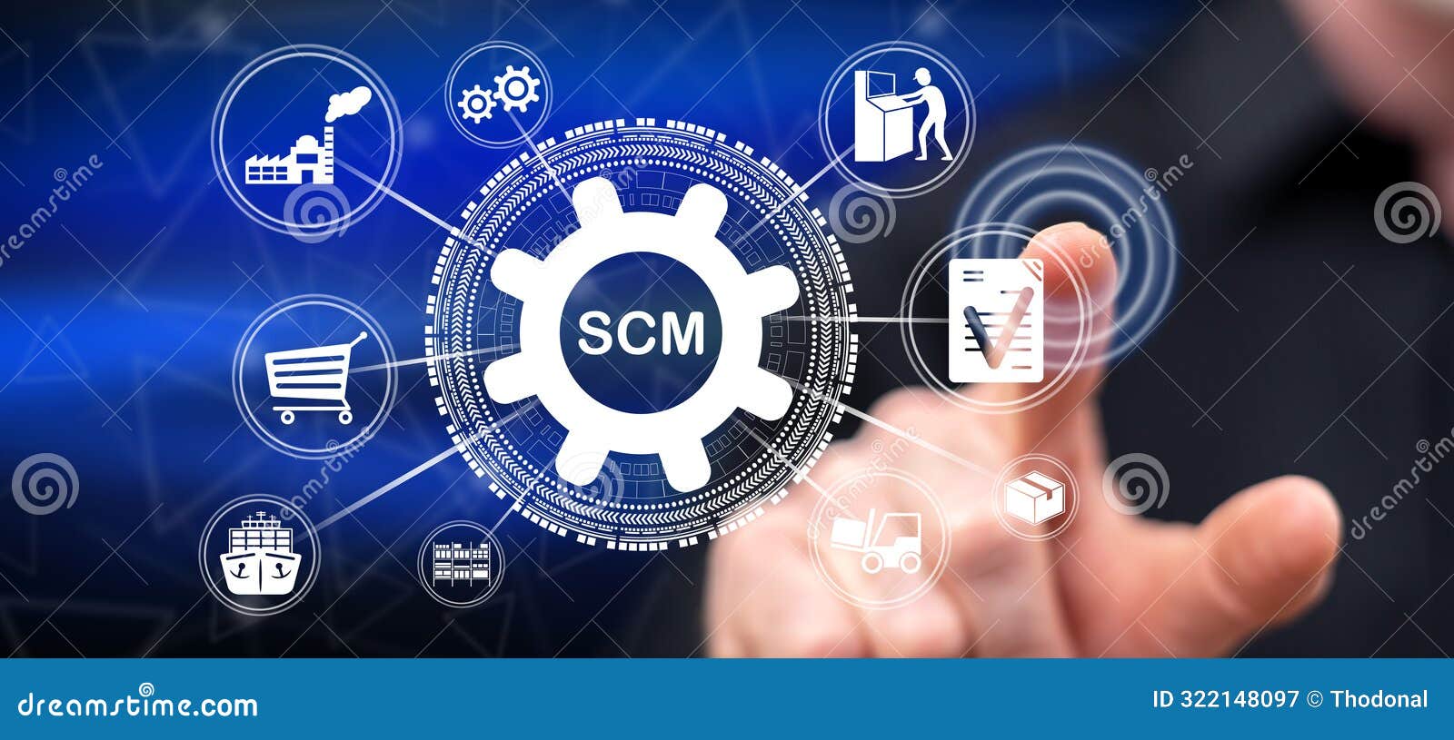 Man touching a scm concept stock image. Image of enterprise - 322148097