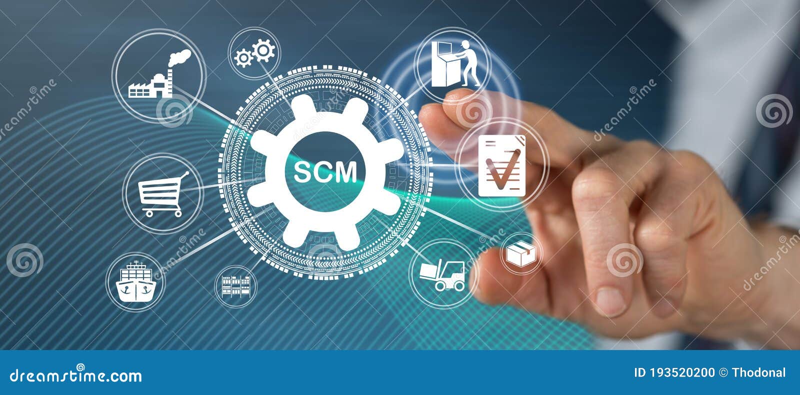 Man touching a scm concept stock photo. Image of business - 193520200