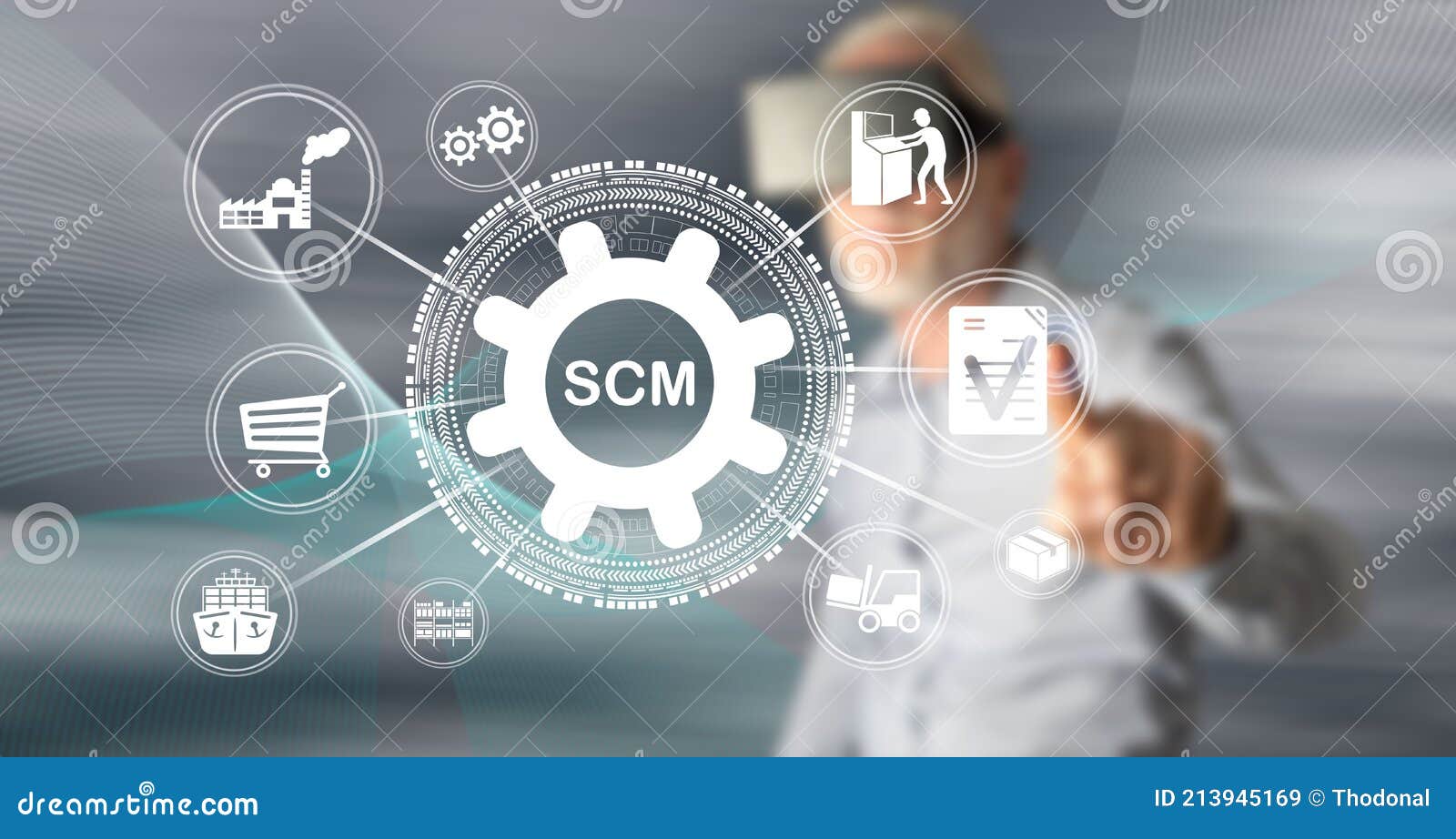 Man touching a scm concept stock image. Image of technology - 213945169