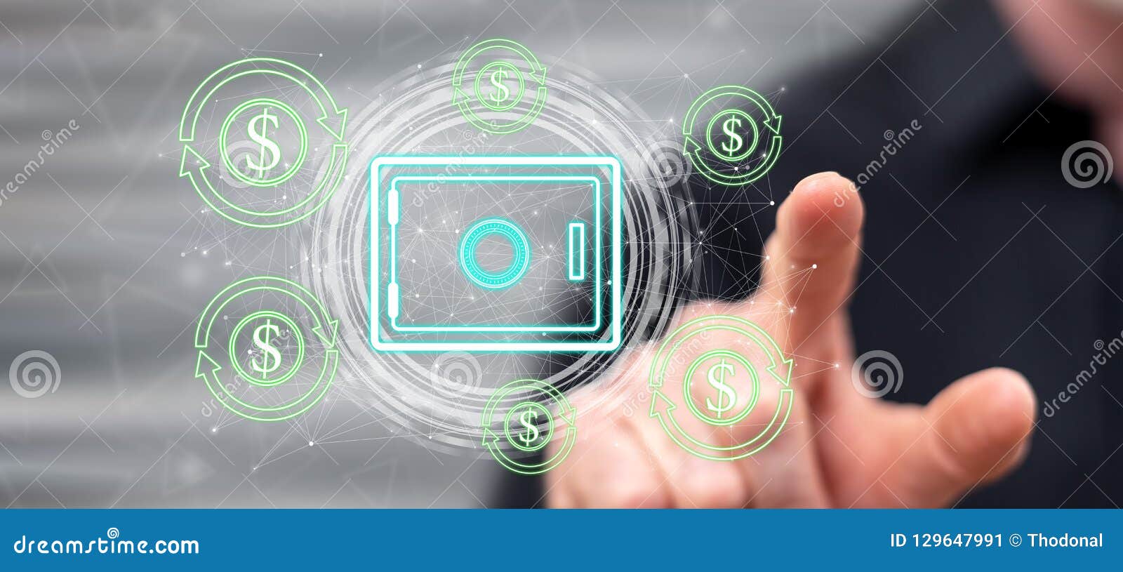 Man Touching a Secure Money Transfer Concept Stock Image - Image of ...