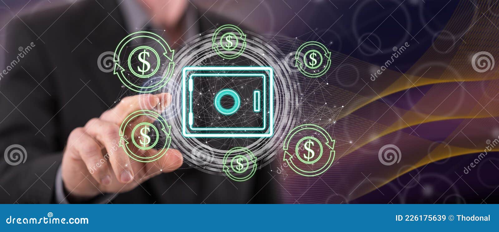 Man Touching a Secure Money Transfer Concept Stock Image - Image of ...