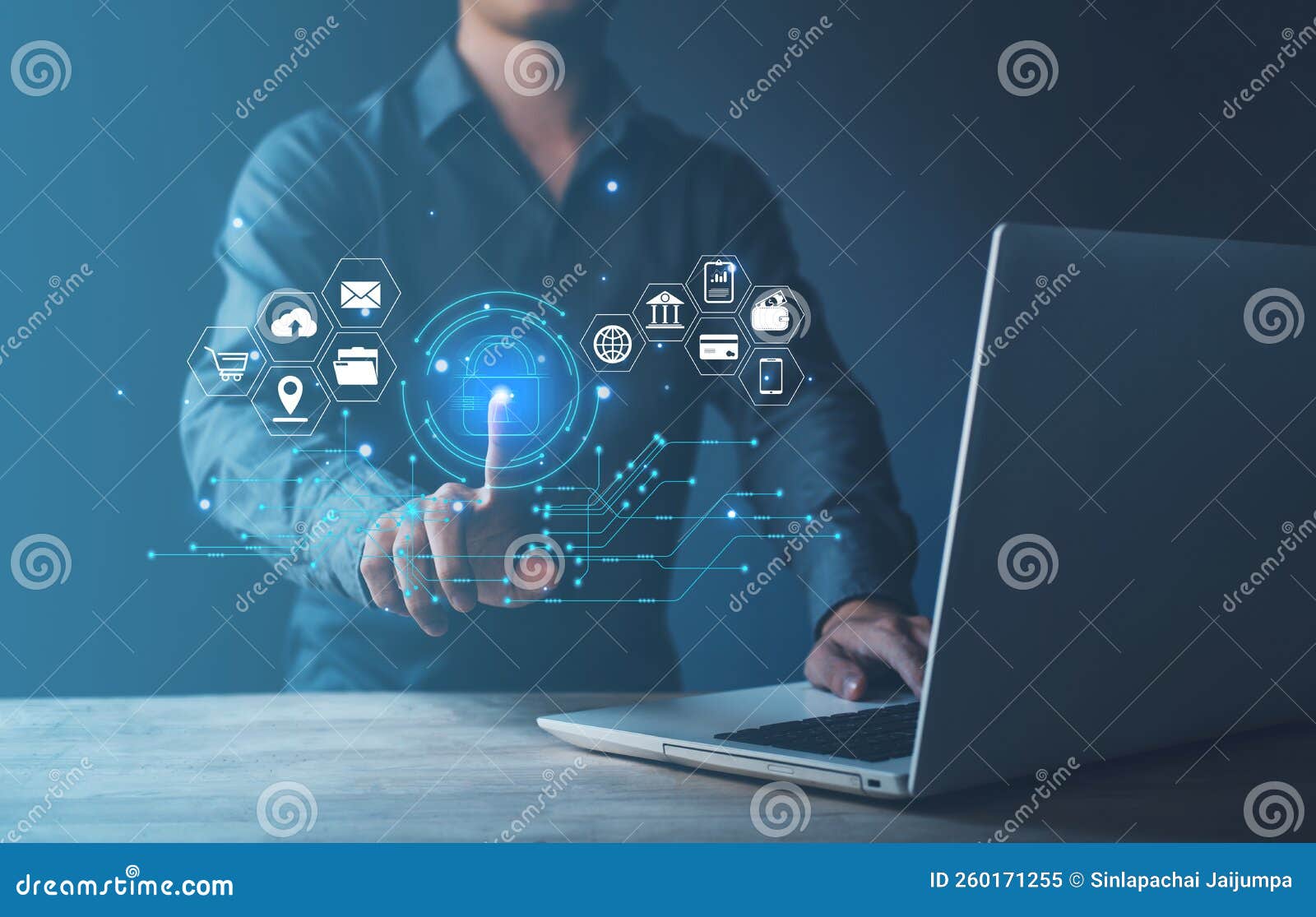 Man Touching Security Scanning of Digital Programs with Notebook Laptop ...