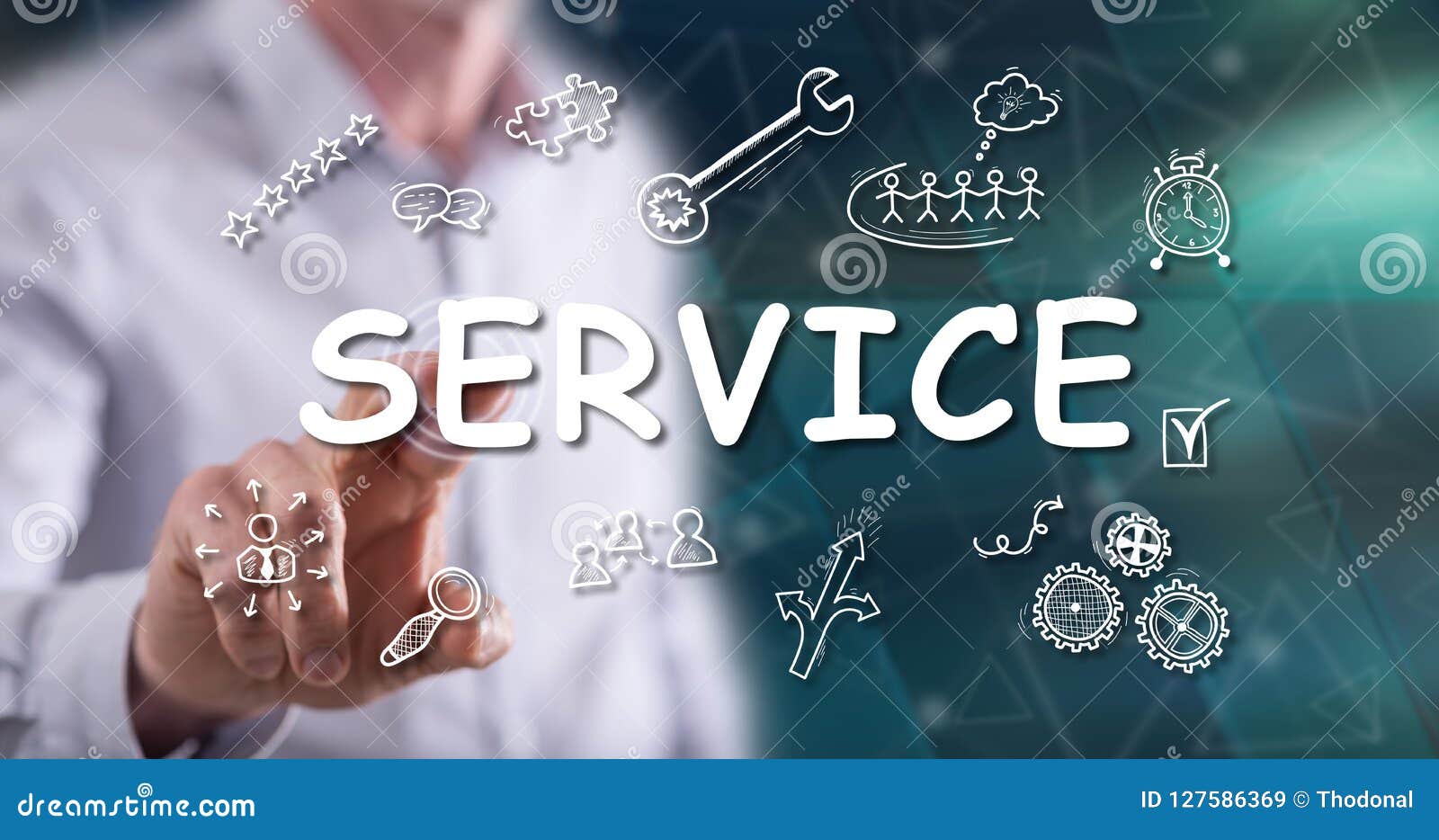 Man Touching a Service Concept Stock Image - Image of symbol, service ...